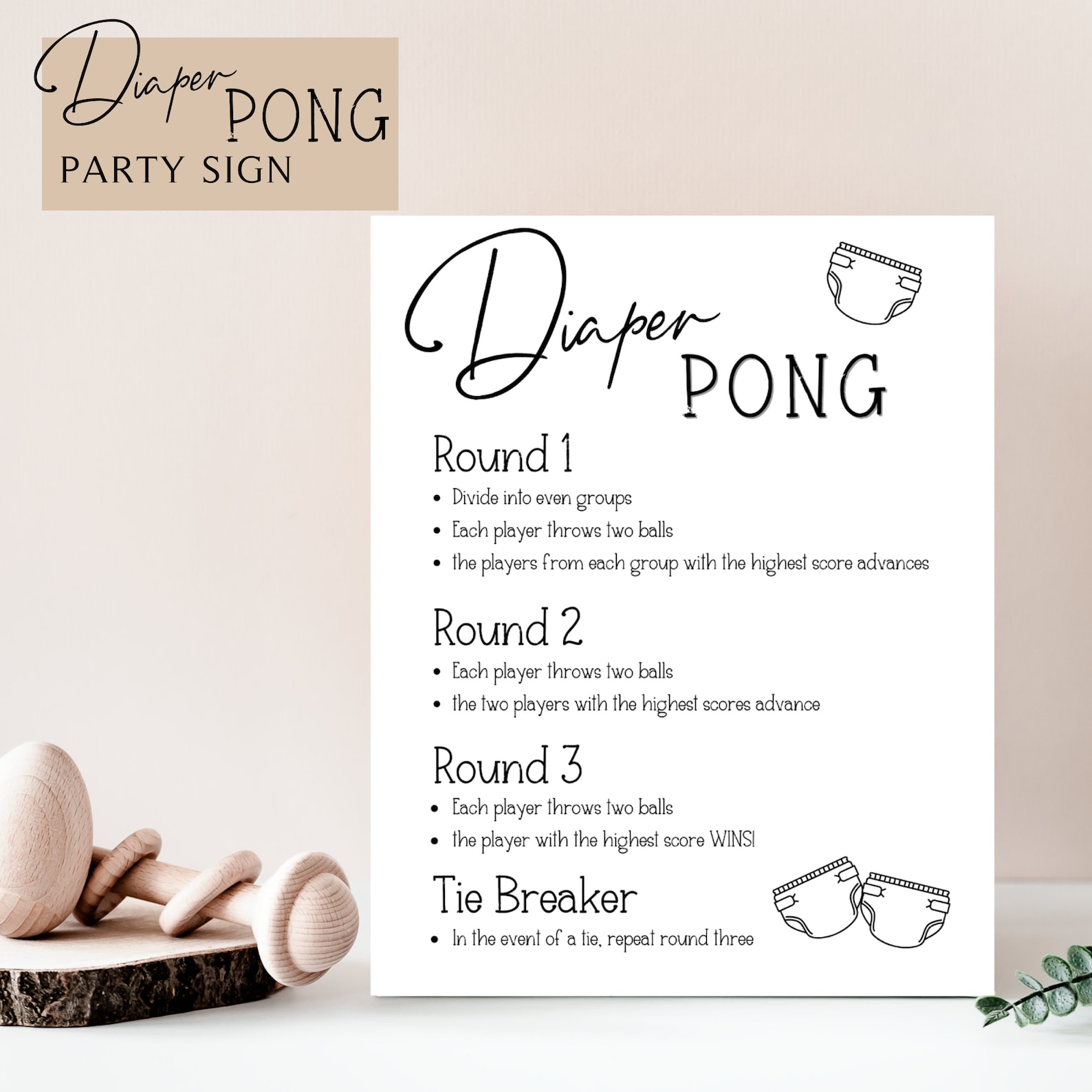 Diaper Pong Baby Shower Game: Neutral Printable Sign (instant Download ...