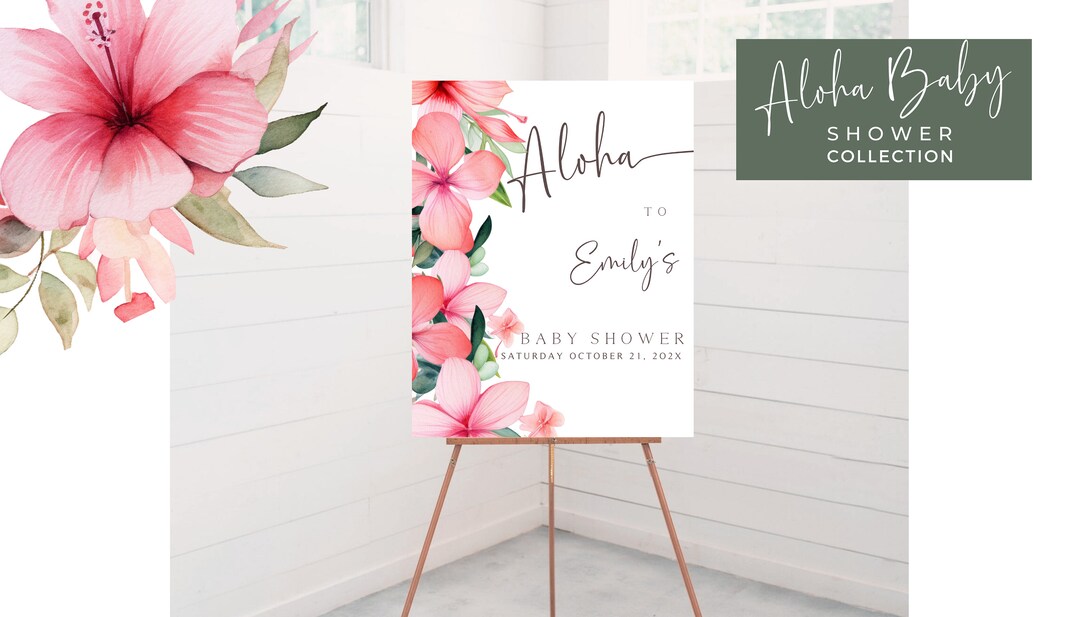 Aloha Baby Shower Welcome Sign: Tropical Floral Luau (digital Download ...