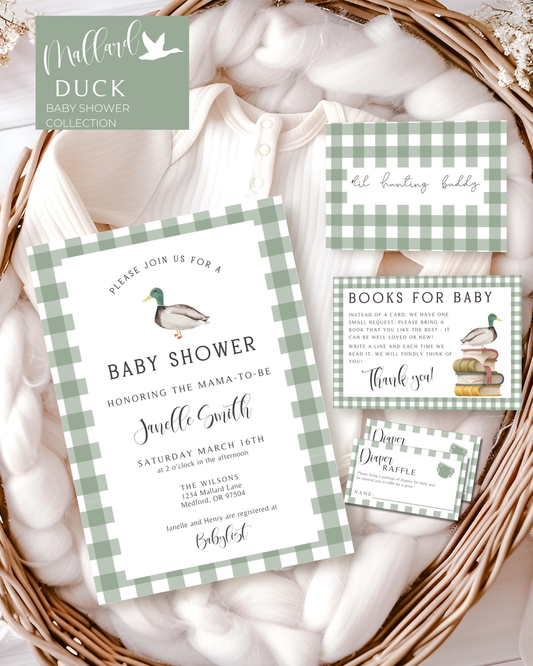 Duck Hunting Baby Shower Invitation Bundle, Mallard Duck Baby Shower ...