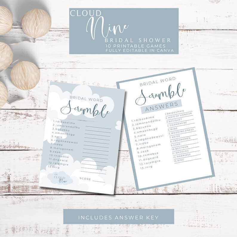 On CLOUD NINE Bridal Shower Games Minimalist Fun Wedding Shower Games ...