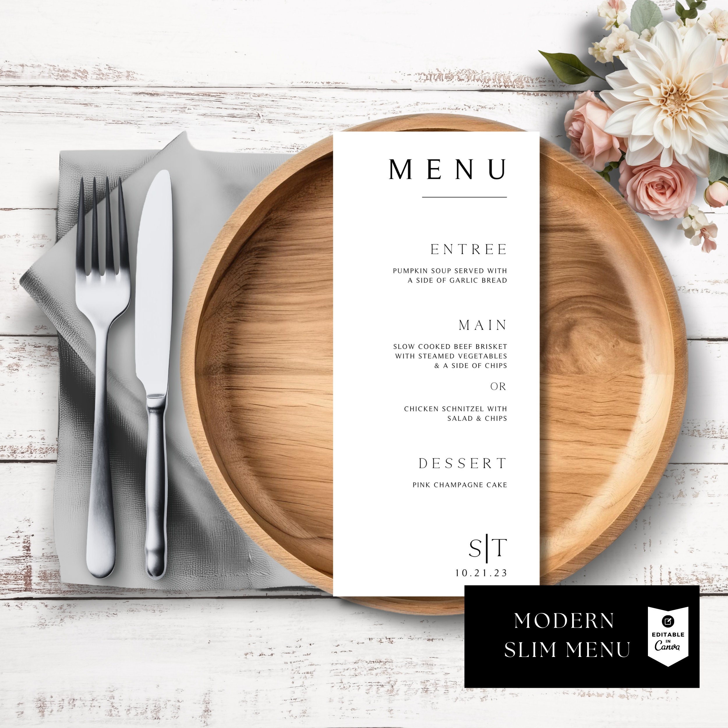 Elegant Menu Thank You Note Template Modern Wedding Thank - Etsy