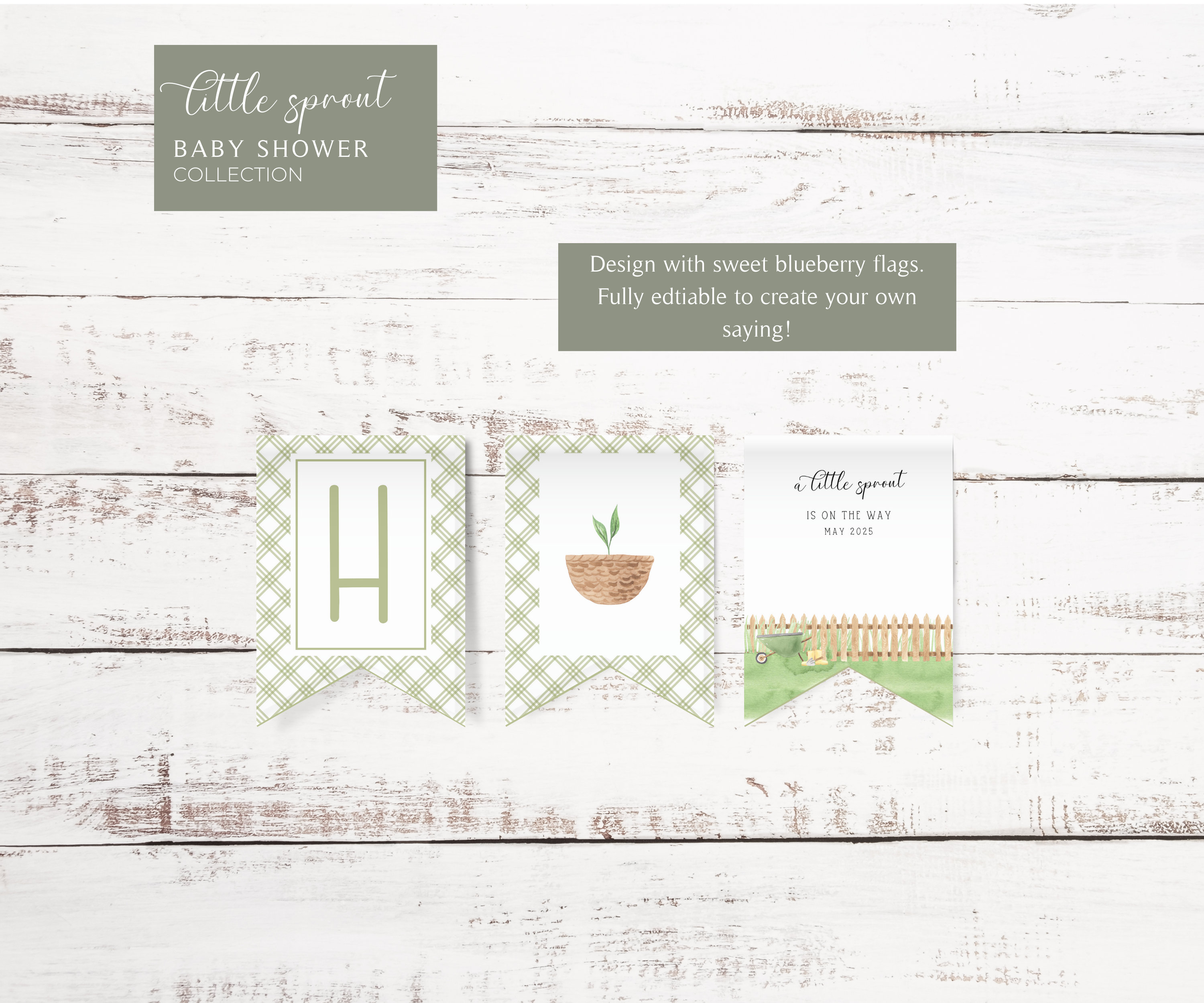 Little Sprout Shower Banner Template, Garden Baby Shower Bunting ...