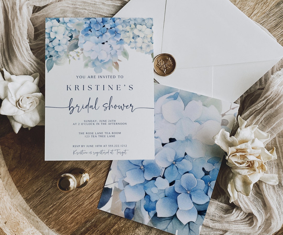 Hydrangea Bridal Shower Invitation, Dusty Blue Bridal Shower, Editable ...