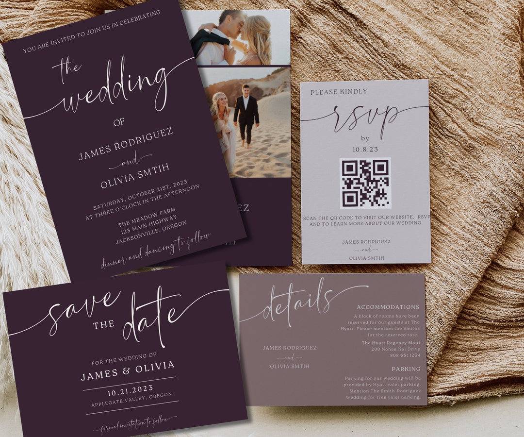Matching Save the Date and Wedding Invitation BUNDLE, Minimalist ...