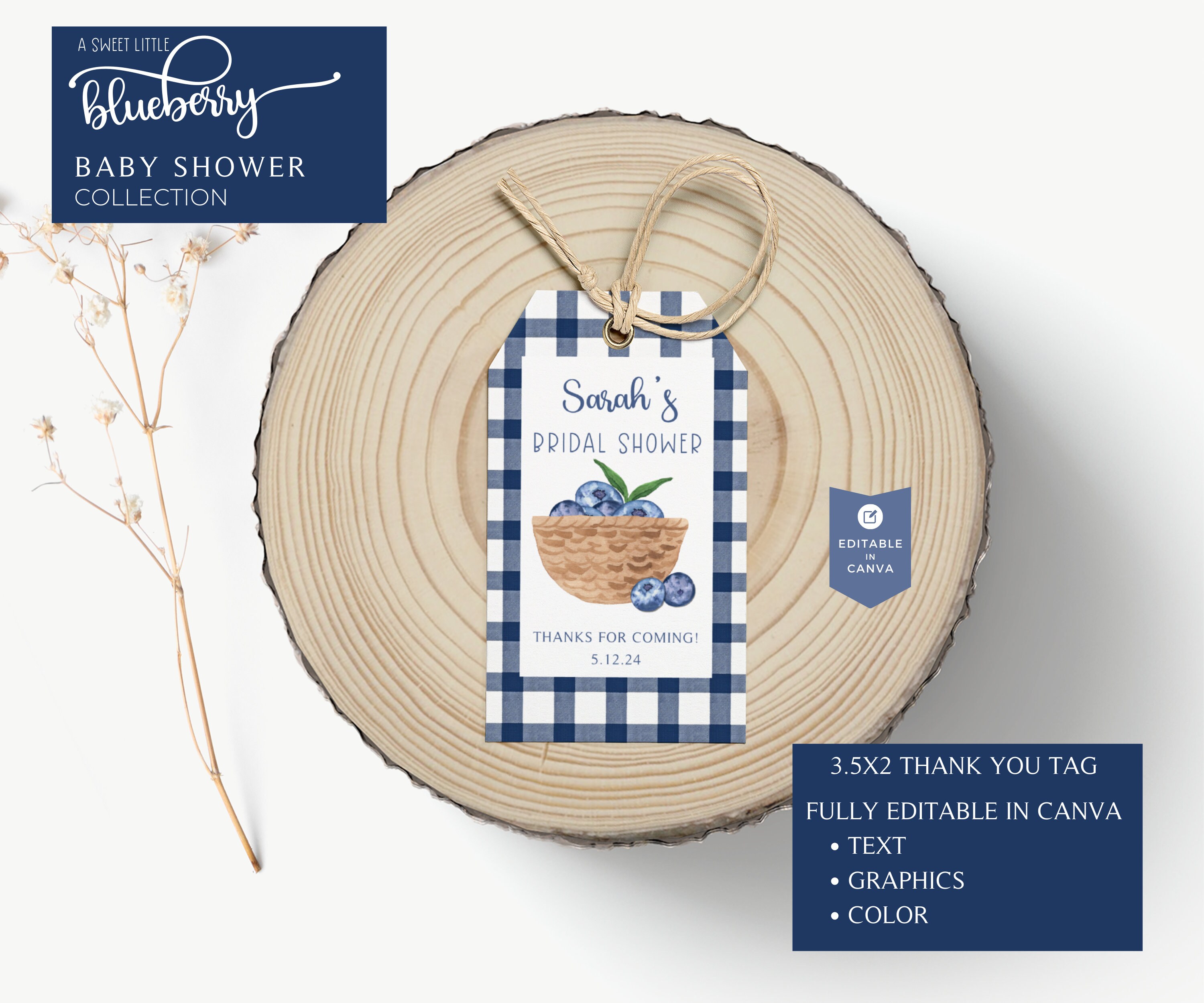 Blueberry Thank You Tag, Berry Sweet Baby Shower, Thank You Favor Tag ...