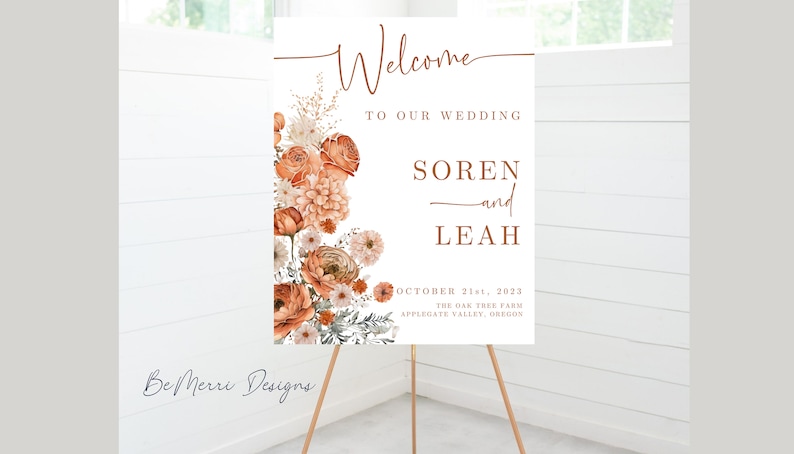 Fall Boho Welcome Wedding Sign Canva, Floral Boho Sign, Terracotta ...