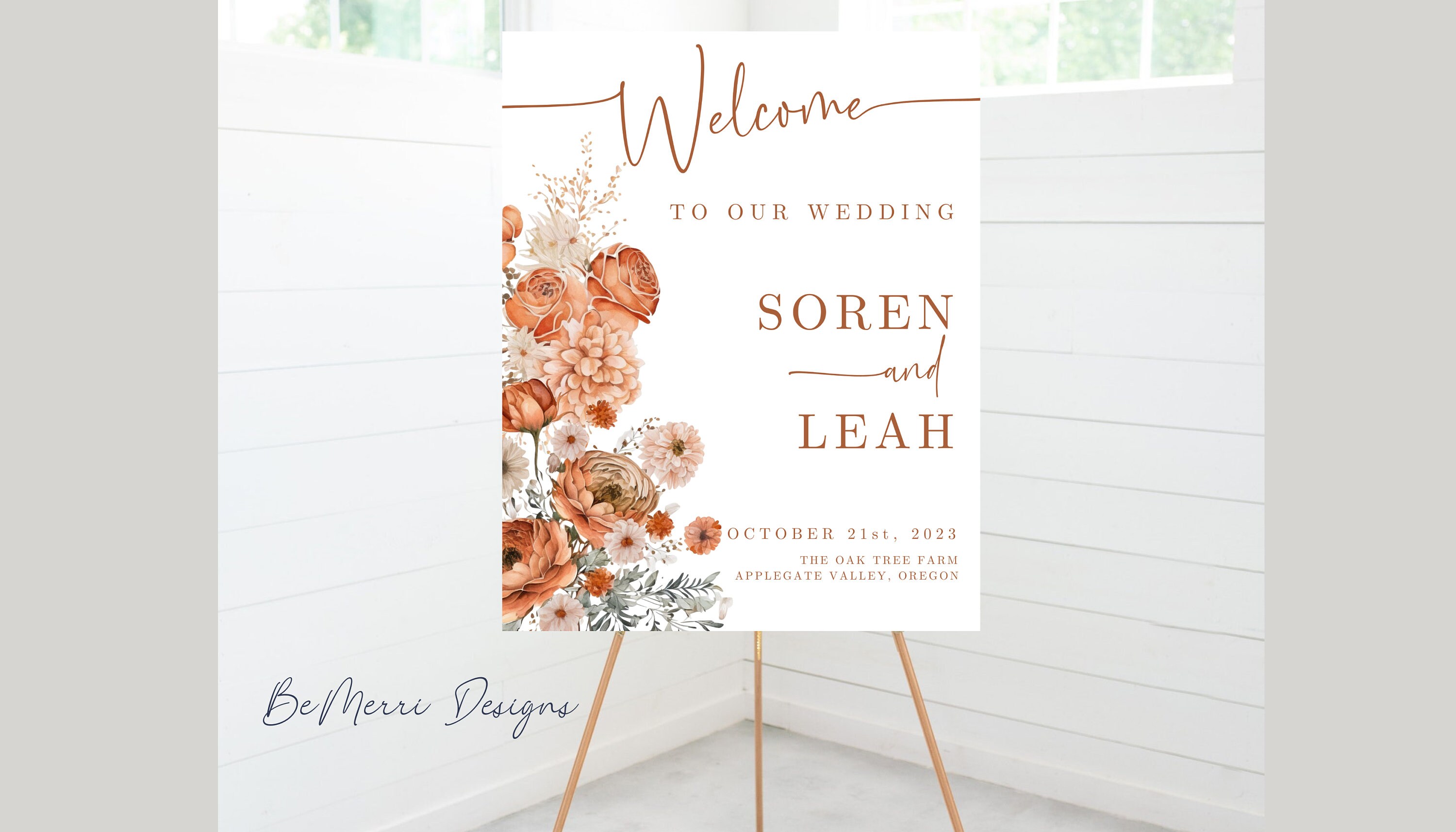 Fall Boho Welcome Wedding Sign Canva, Floral Boho Sign, Terracotta ...