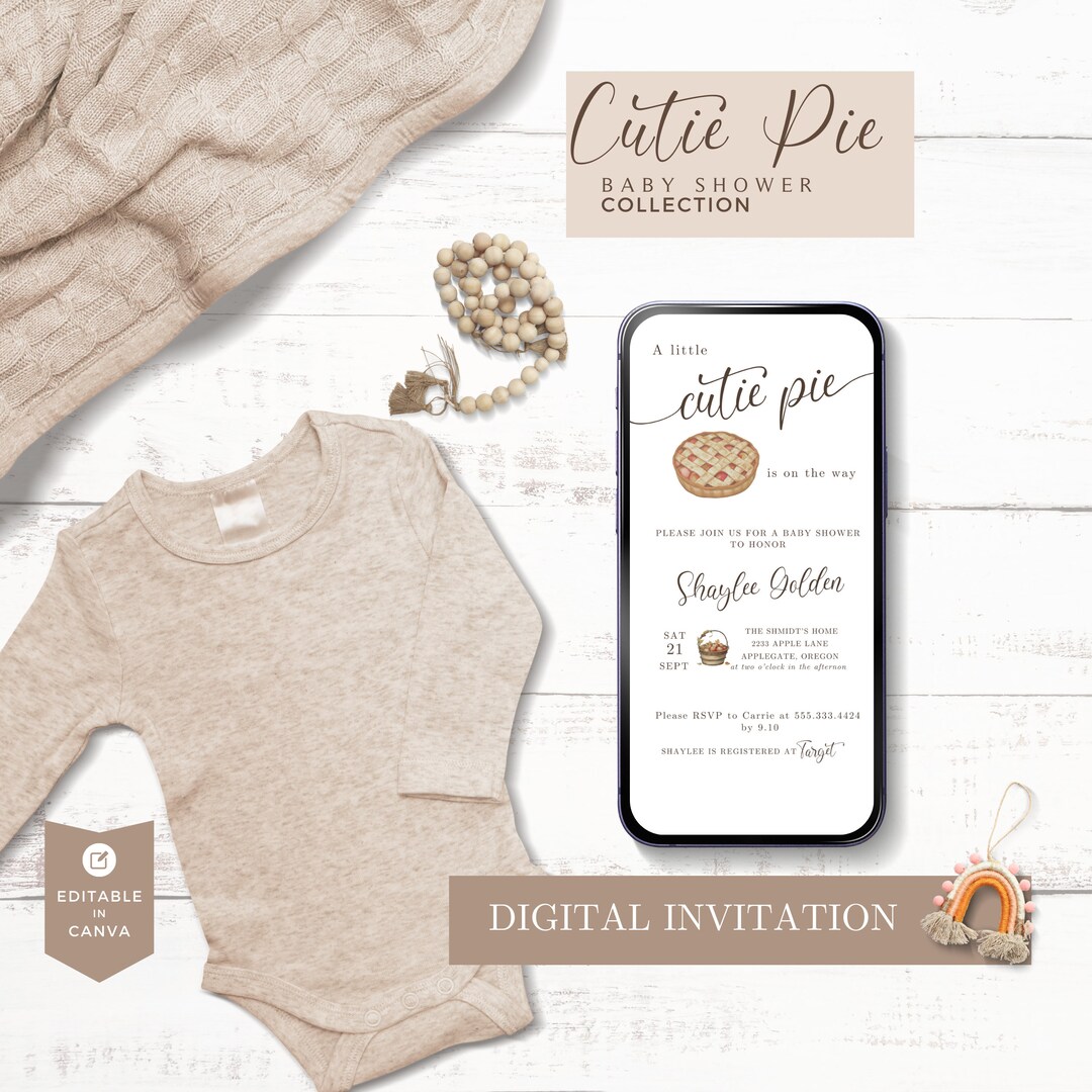 Cutie Pie Baby Shower ELECTRONIC Invitation, Digital Text Message ...