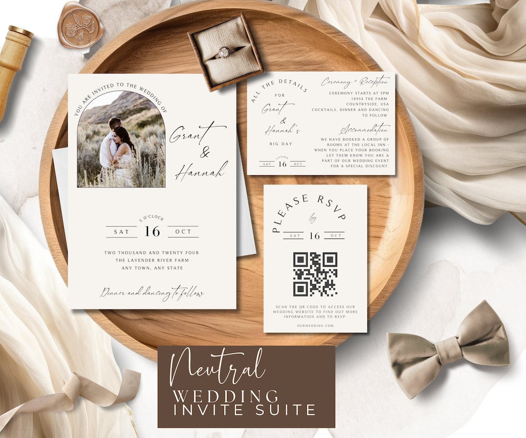 Neutral Wedding Invitation Bundle Editable Template | Simple Wedding ...