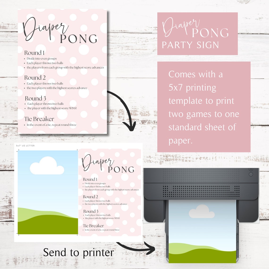 Diaper Pong Baby Shower Game Baby Shower Activity Instant Download Pink ...