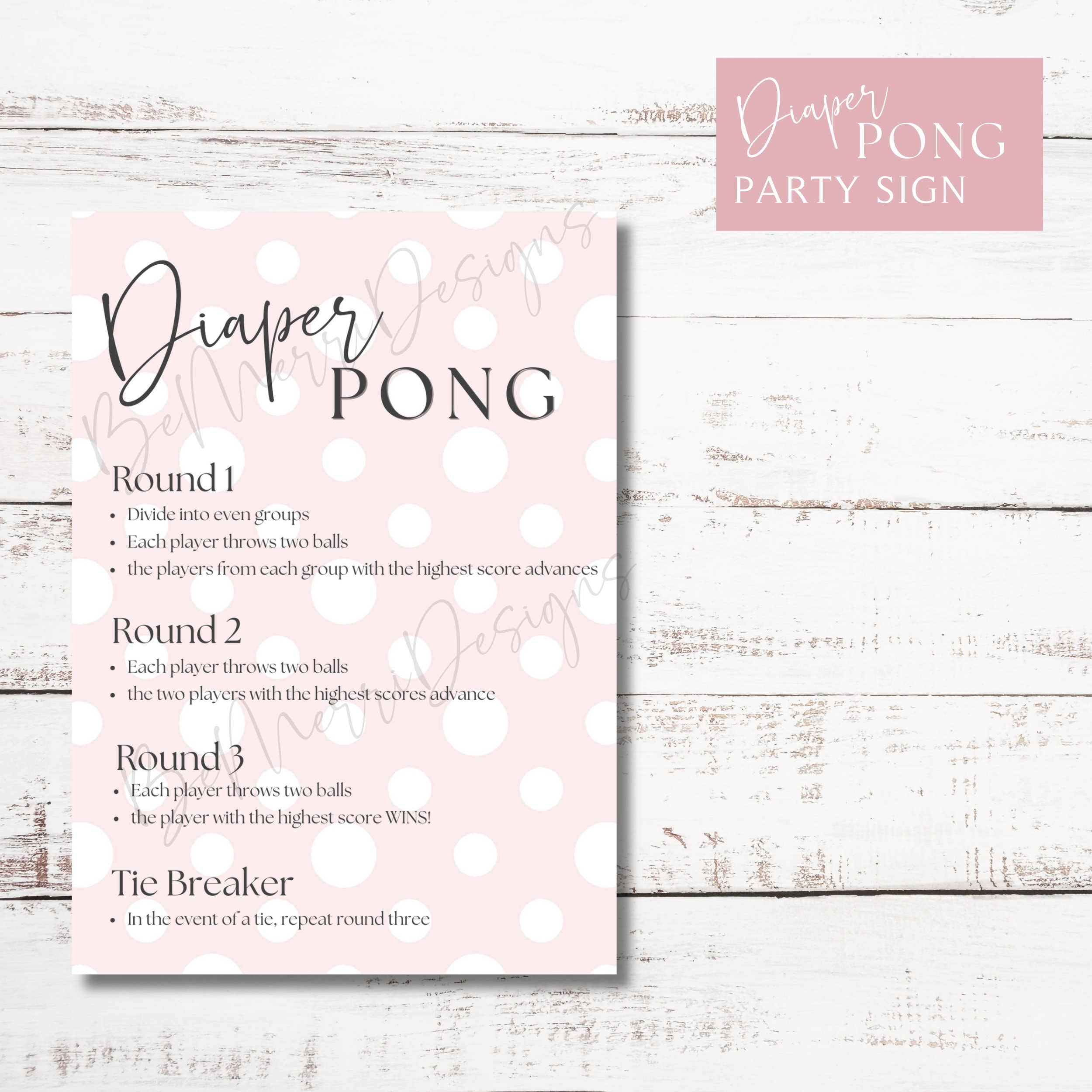 Diaper Pong Baby Shower Game Sign: Pink Printable (instant Download) - Etsy