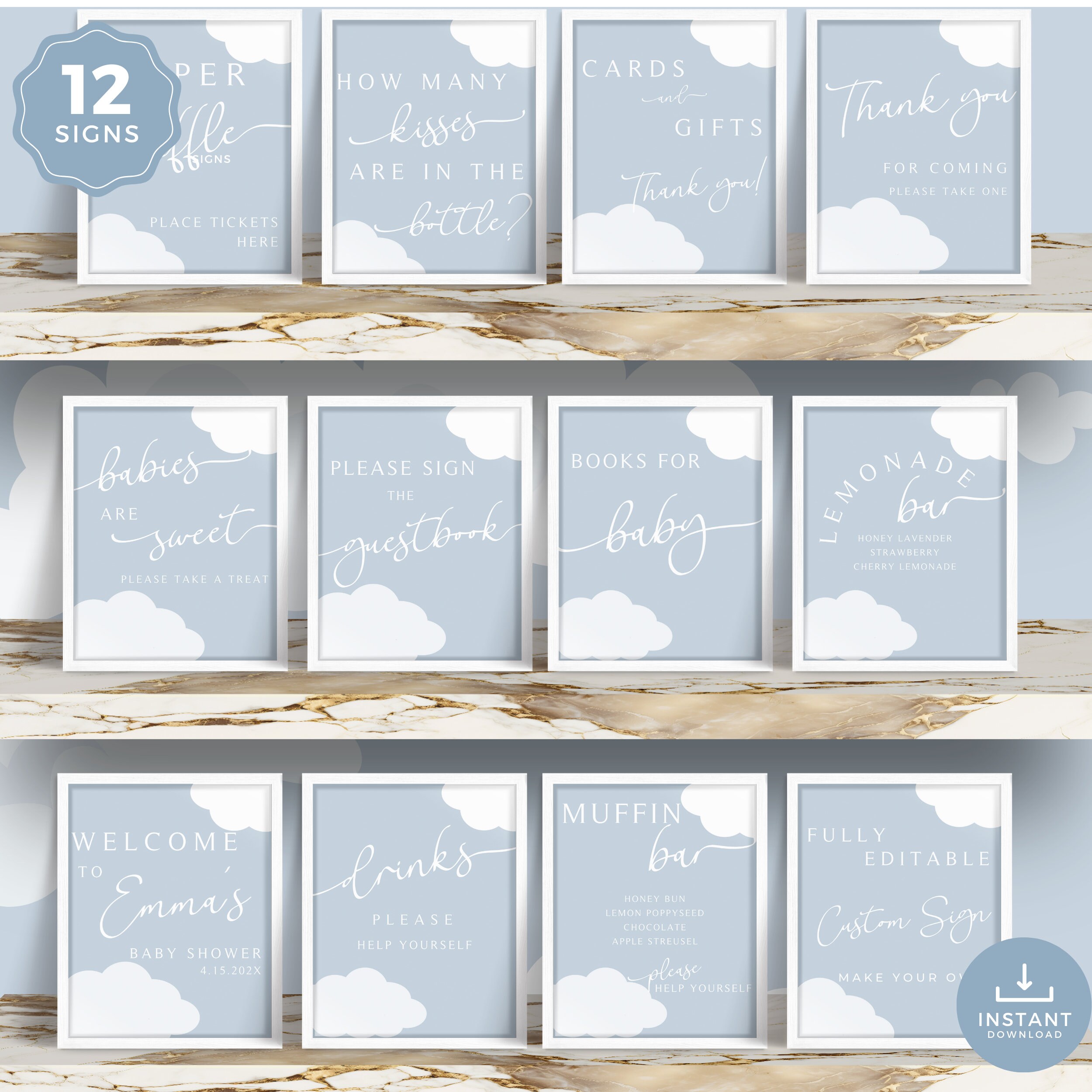 On Cloud Nine Baby Shower Signs, Cloud 9, Baby Shower Sign Bundle ...