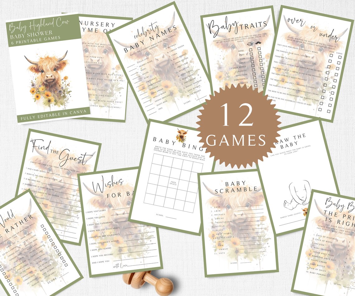 HIGHLAND COW Baby Shower Game Fun Baby Shower Games Bundle Holy Cow ...