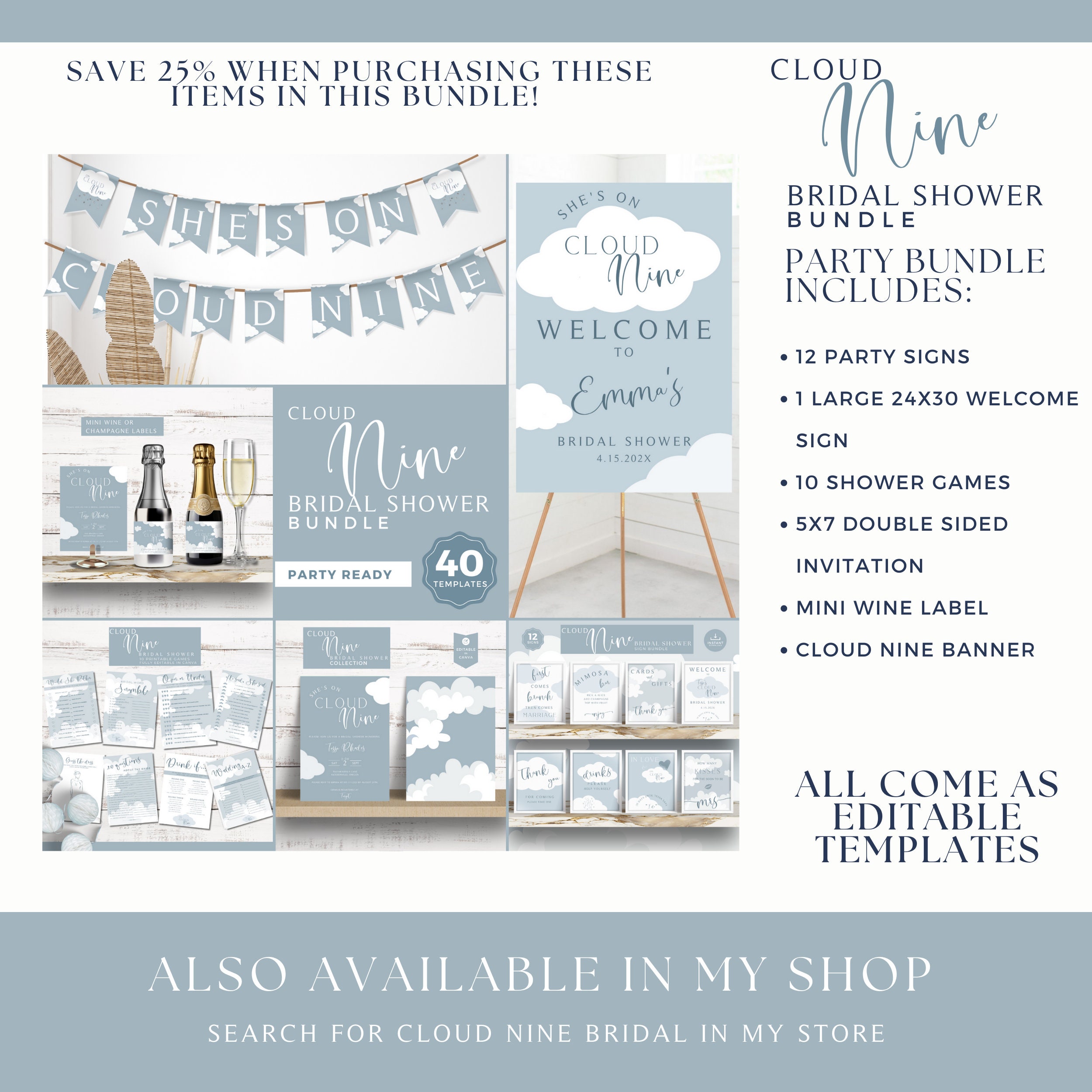 On Cloud Nine Bridal Shower Banner, Cloud 9 Bunting, She's on Cloud ...
