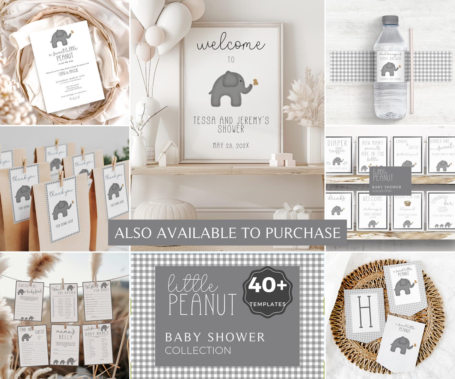 Elephant Baby Shower Games: Peanut Theme, Printable, Editable Canva ...