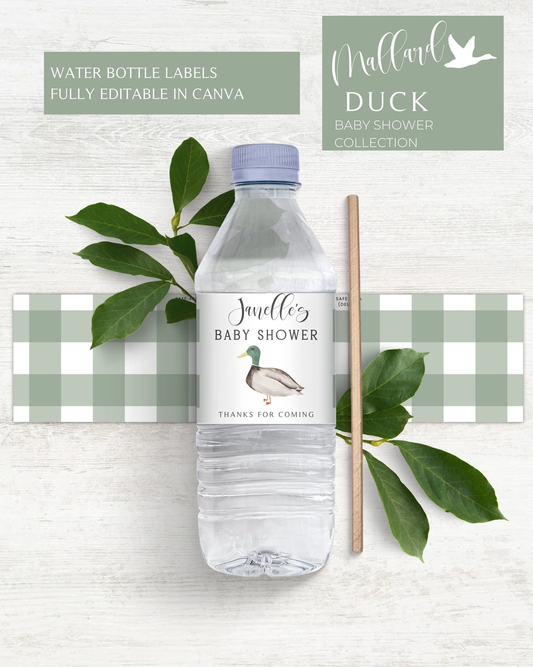 Mallard Duck Baby Shower, Water Bottle Label, Duck Party Favor, Duck ...