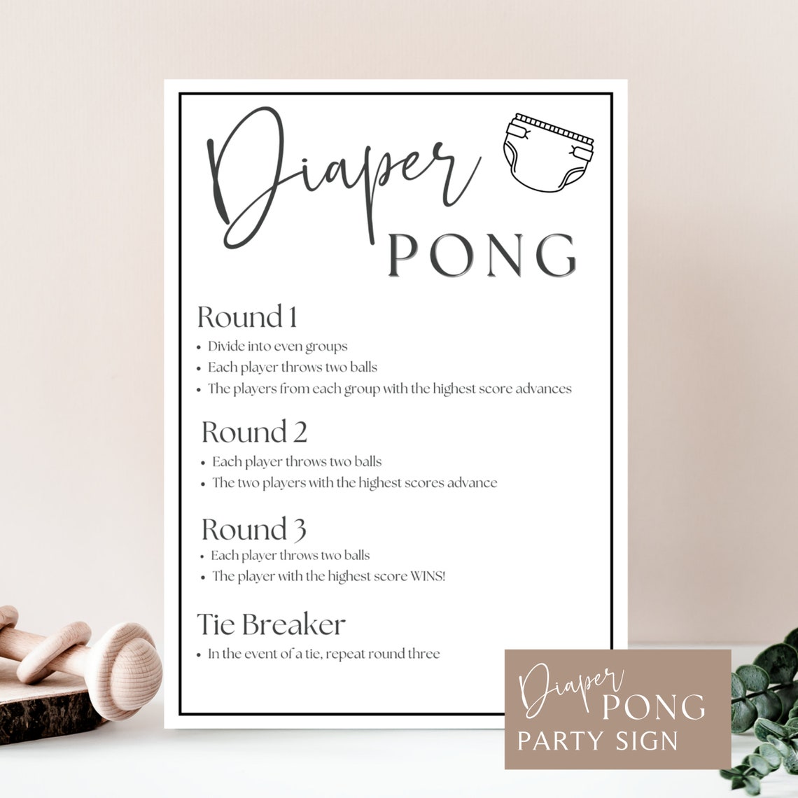 Diaper Pong Baby Shower Game Baby Shower Activity Instant Download ...