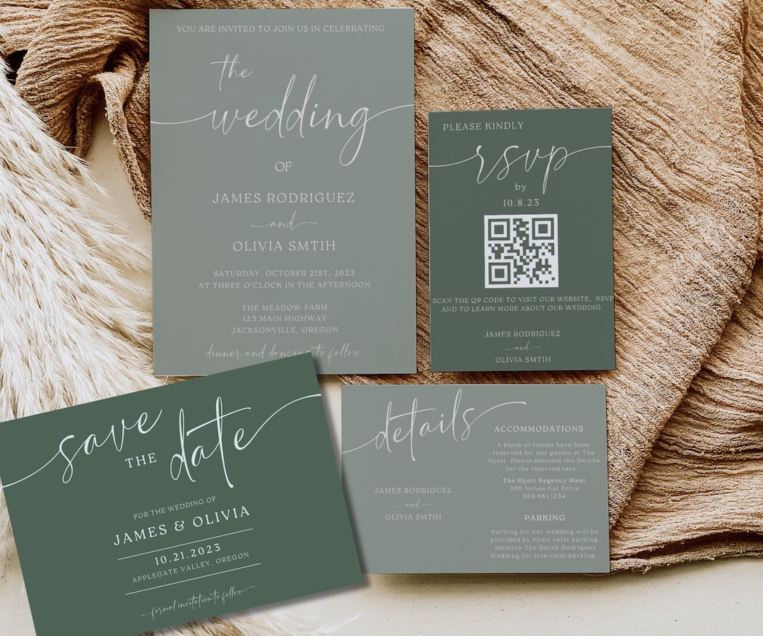 Matching Save the Date and Wedding Invitation BUNDLE, Minimalist ...