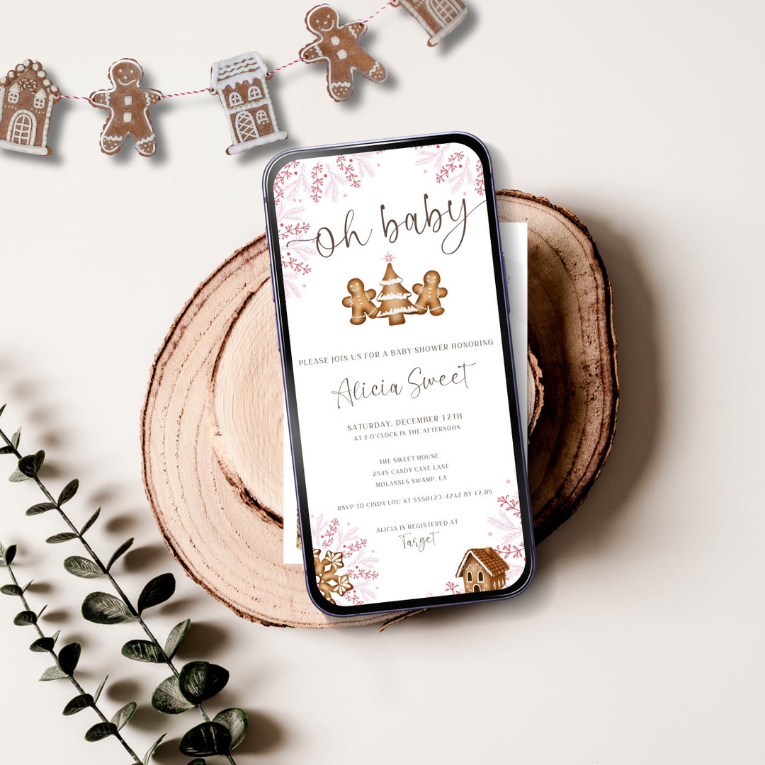 Pink Gingerbread Baby Shower ELECTRONIC Invitation, Pink Christmas ...