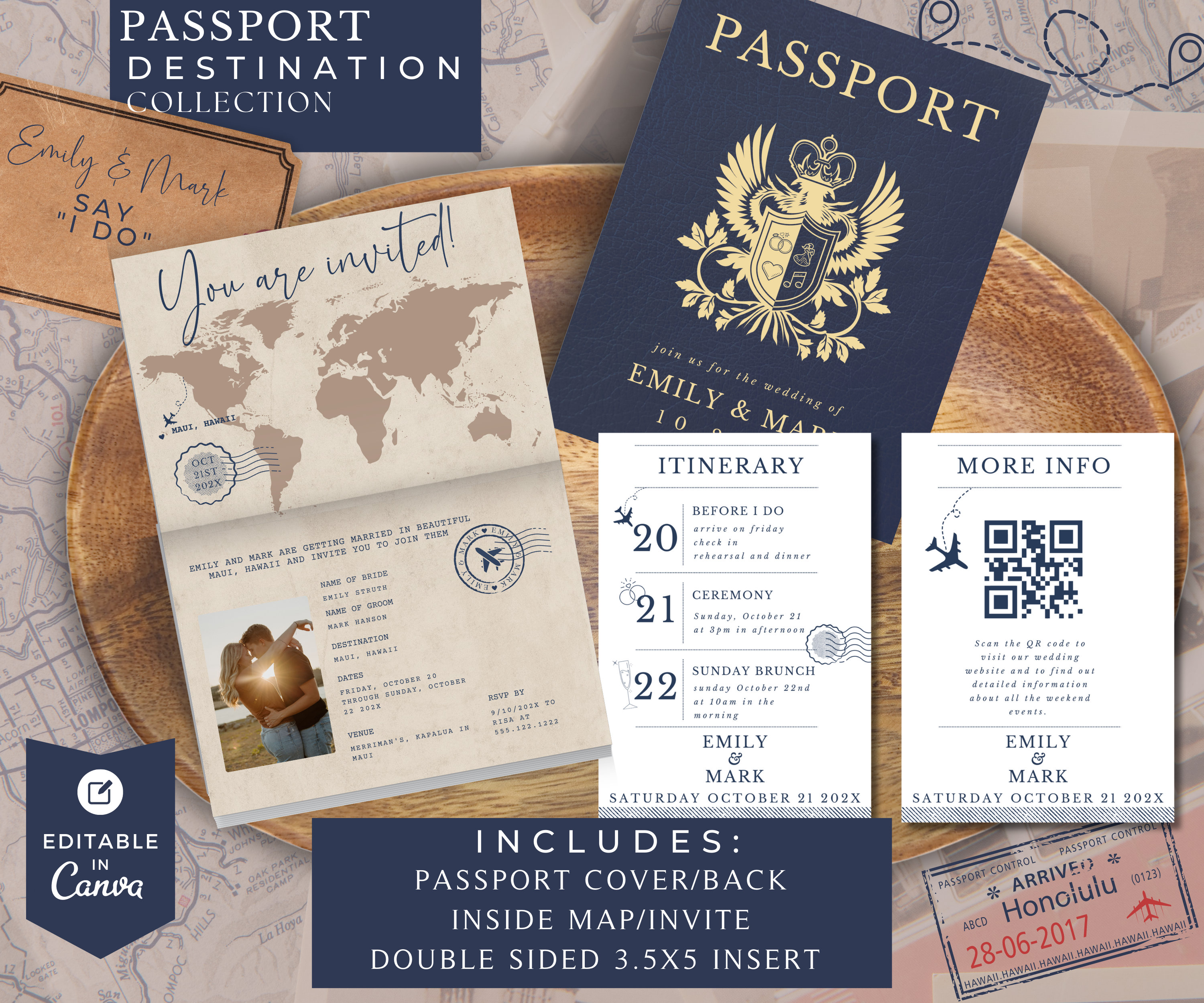 Passport Wedding Invitation, Destination Wedding Template, Getting Maui ...