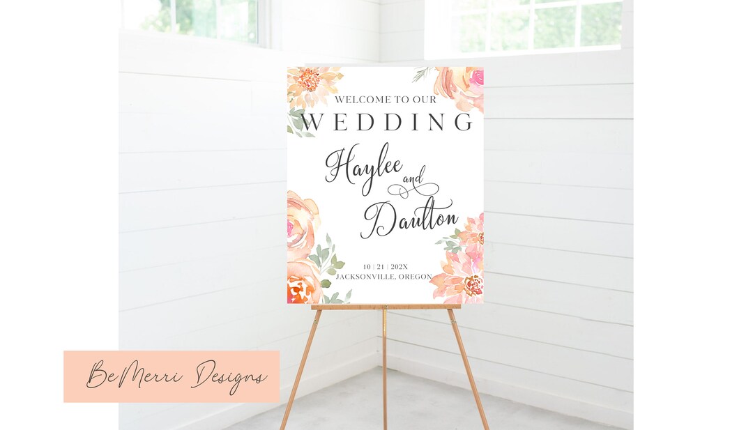 Dahlia Wedding Welcome Sign: Orange & Pink Floral (digital Download) - Etsy