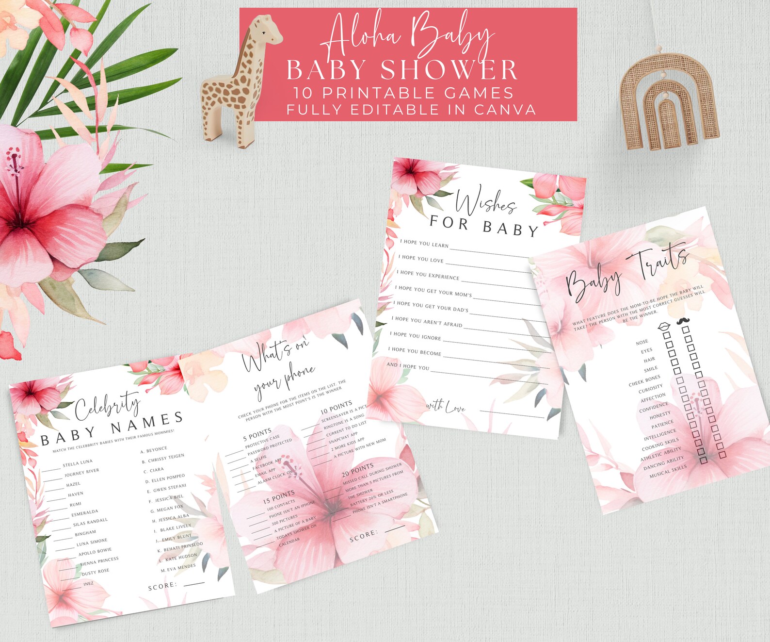 ALOHA Baby Shower Game Bundle: Tropical Printable Games (canva Editable ...