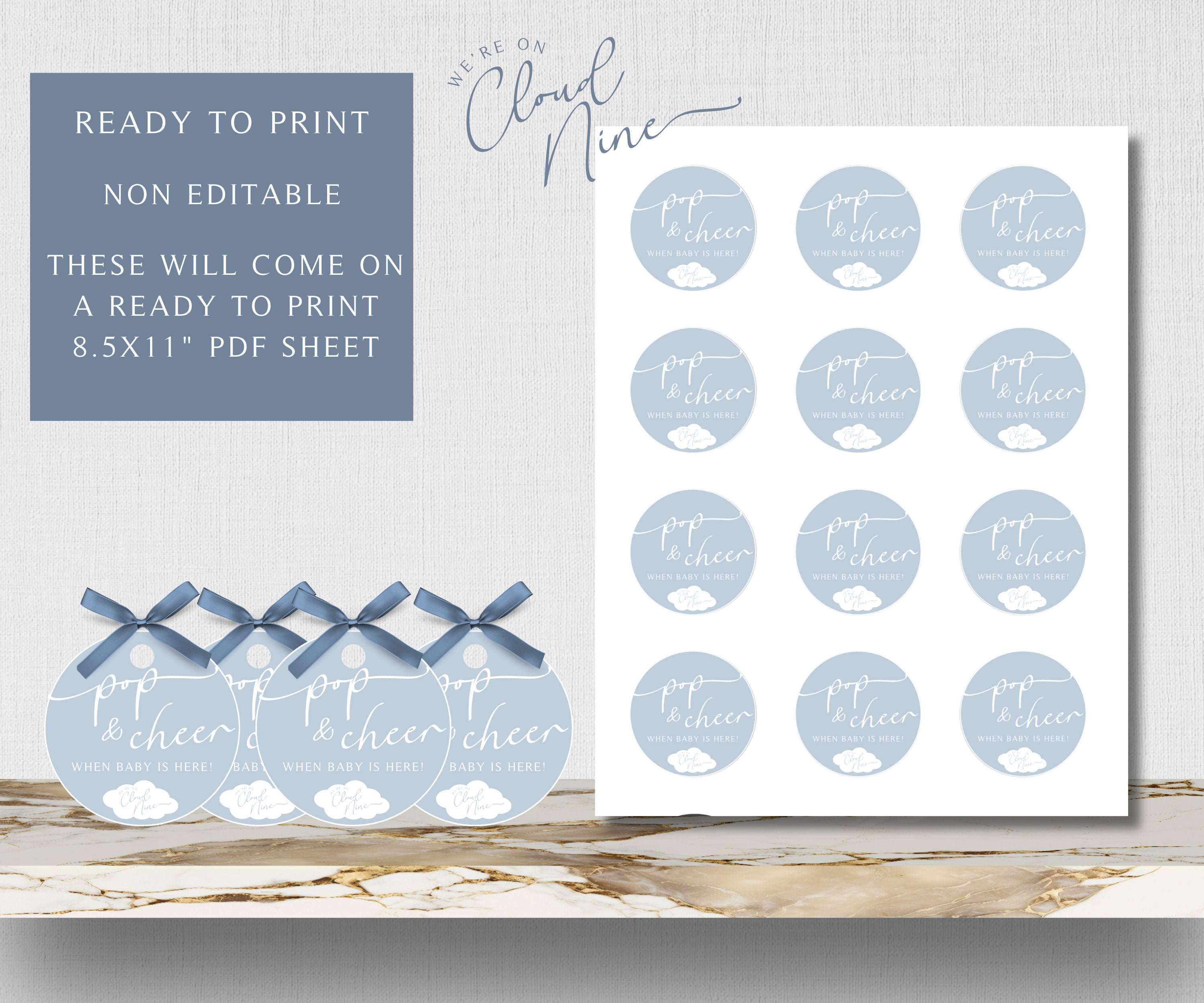 Pop and Cheer Baby Shower Tag, on Cloud Nine Baby Shower, Baby Shower ...