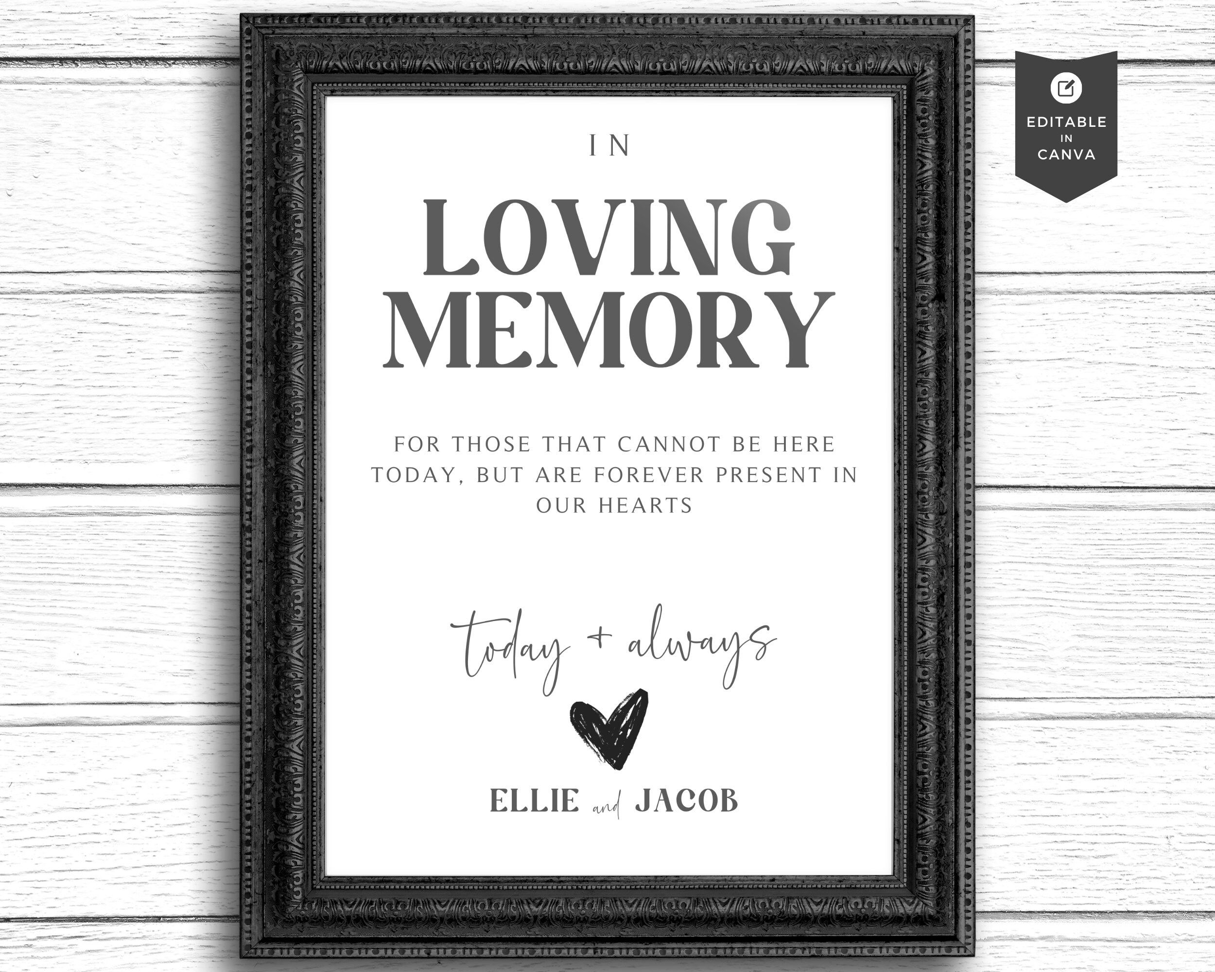 Printable in Loving Memory Wedding Sign, Forever in Our Hearts ...