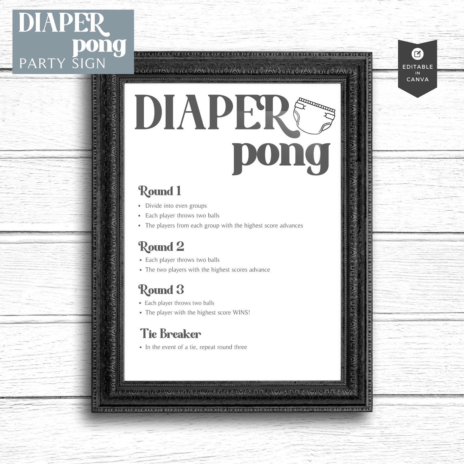 Diaper Pong Baby Shower Game | Baby Shower Activity | Instant Download ...