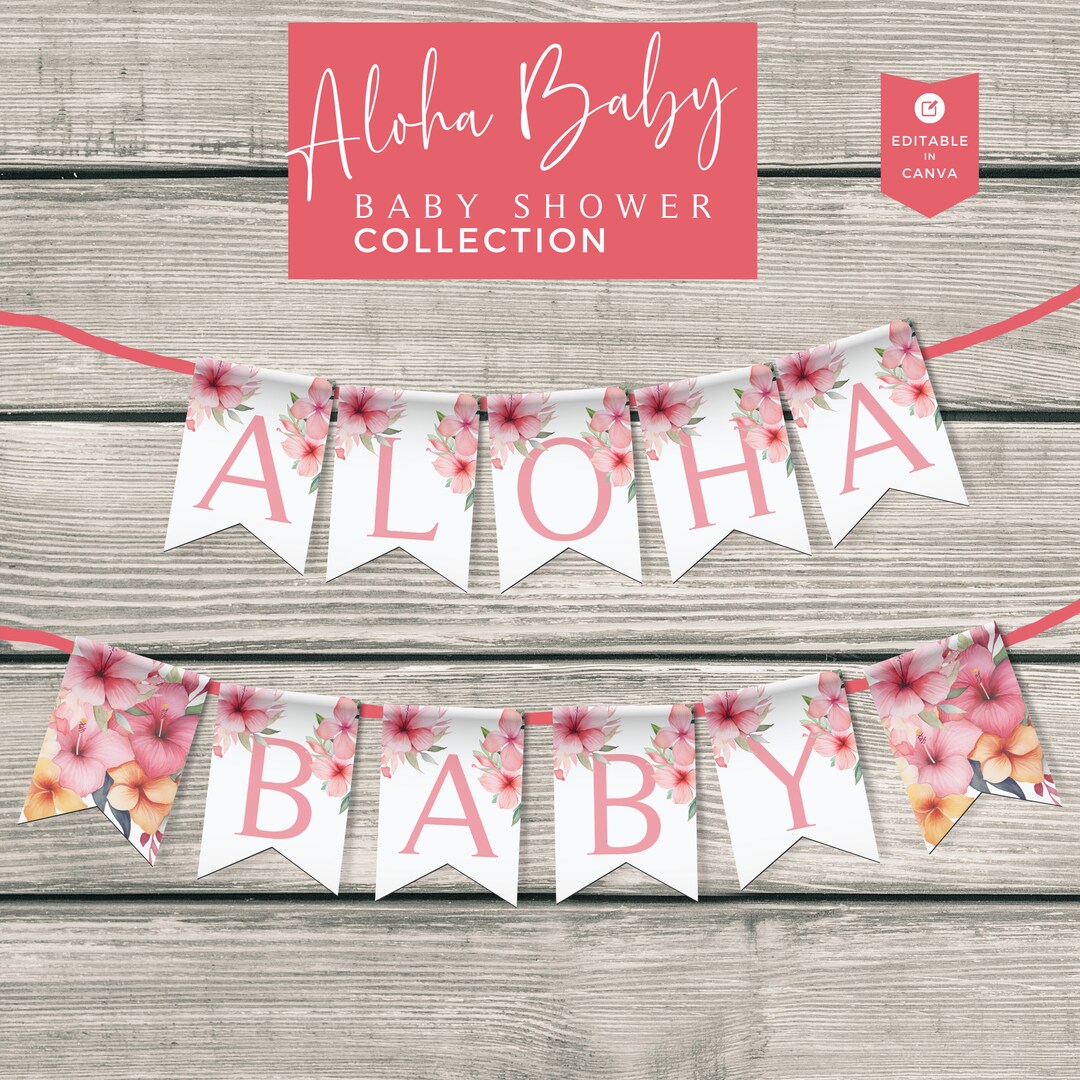 Aloha Baby Shower Banner Template, Tropical Baby Shower Bunting ...