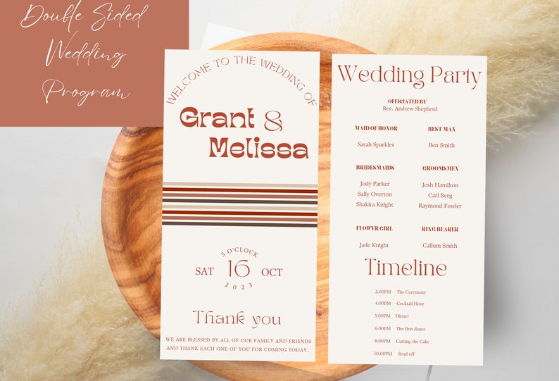 RETRO Wedding Program Template Simple BOHO Wedding Ceremony - Etsy