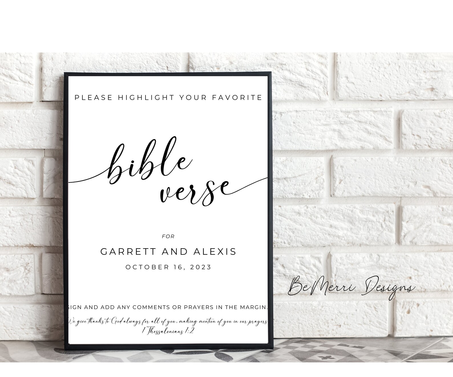Wedding Bible Verse Guest Book Sign: Cursive Printable (digital ...