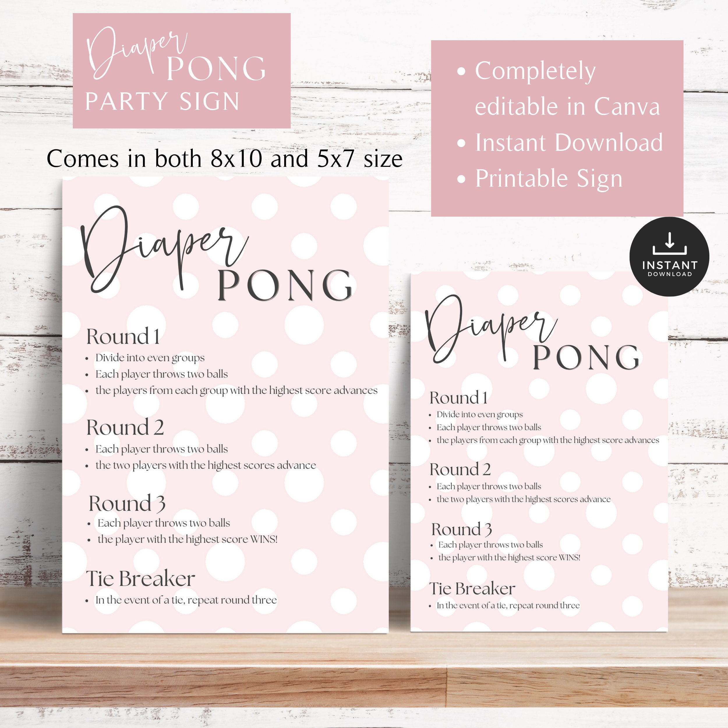 Diaper Pong Baby Shower Game Baby Shower Activity Instant Download Pink ...