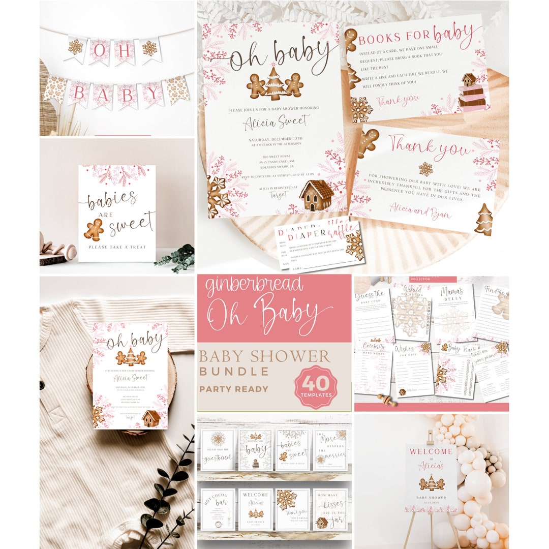 Gingerbread Baby Shower Bundle: Pink Winter Theme (digital Download) - Etsy