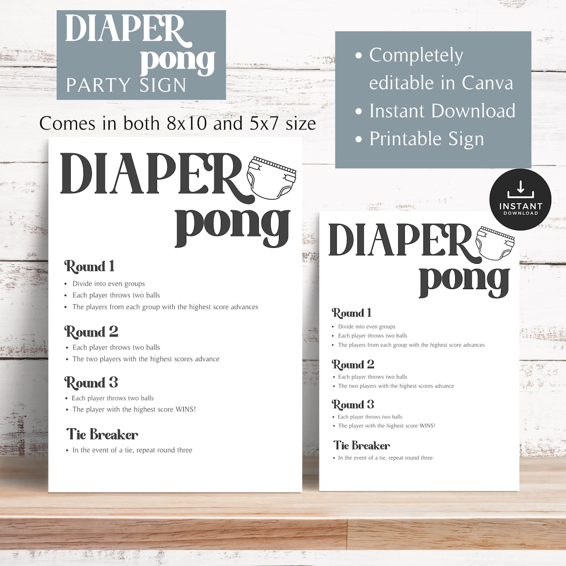 Diaper Pong Baby Shower Game | Baby Shower Activity | Instant Download ...