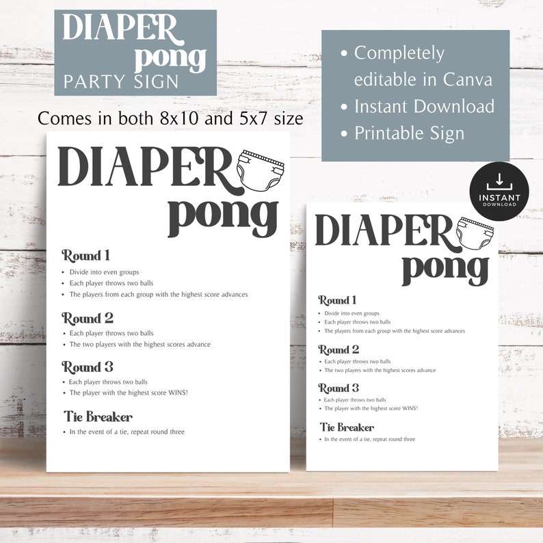 Diaper Pong Baby Shower Game | Baby Shower Activity | Instant Download ...