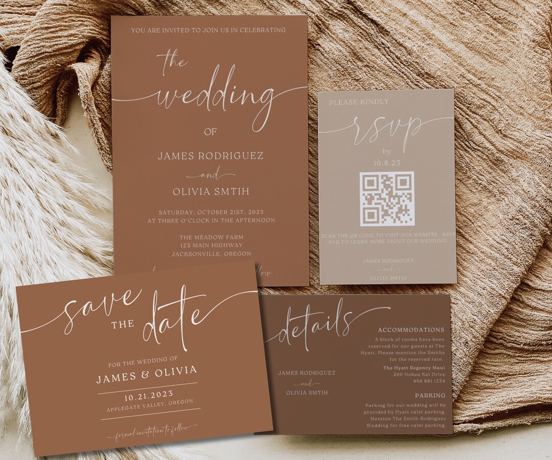 Rust Wedding Invitation Bundle, Save the Date, Minimalist Wedding ...