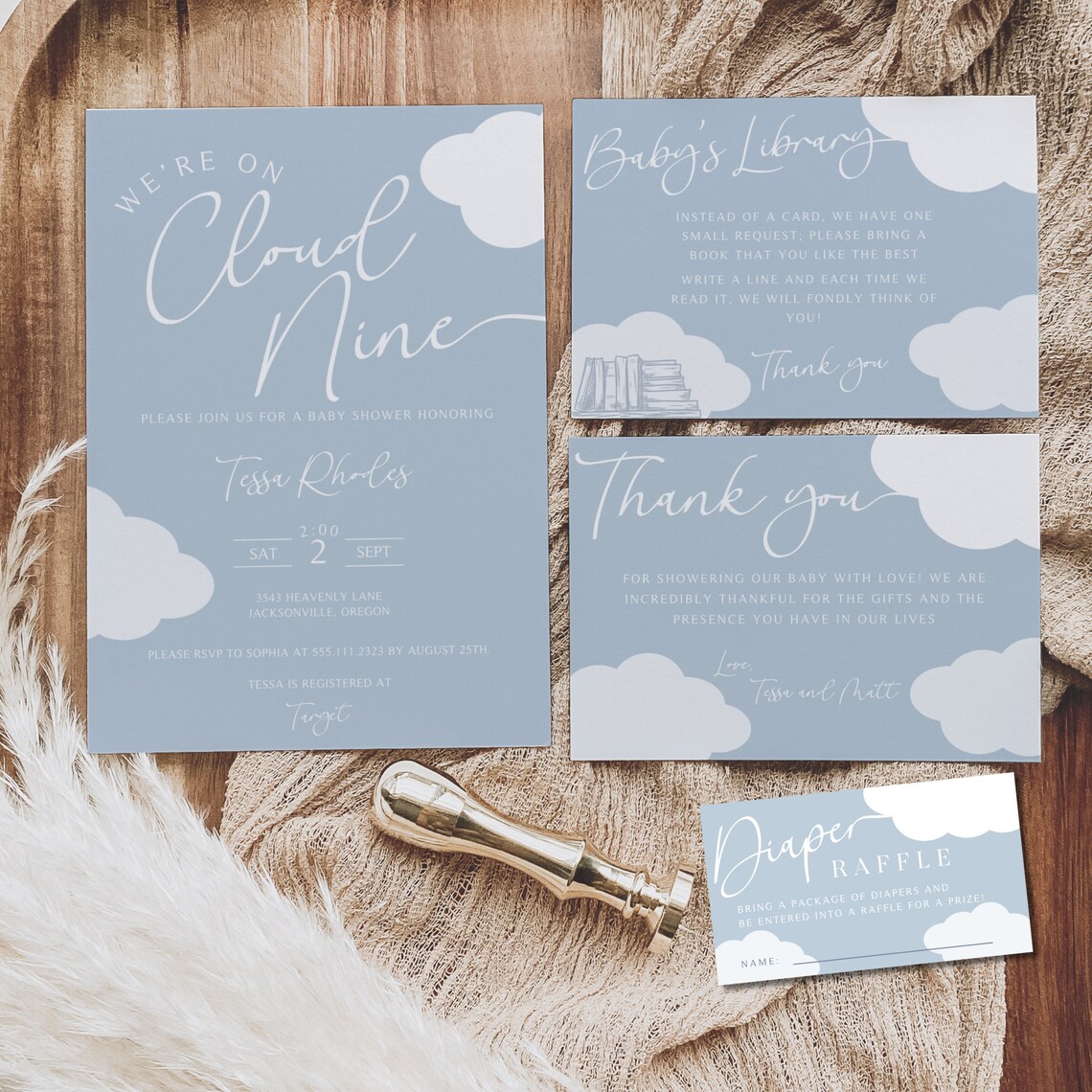 We're on Cloud Nine Baby Shower, Canva Template, Cloud 9 Invitation ...