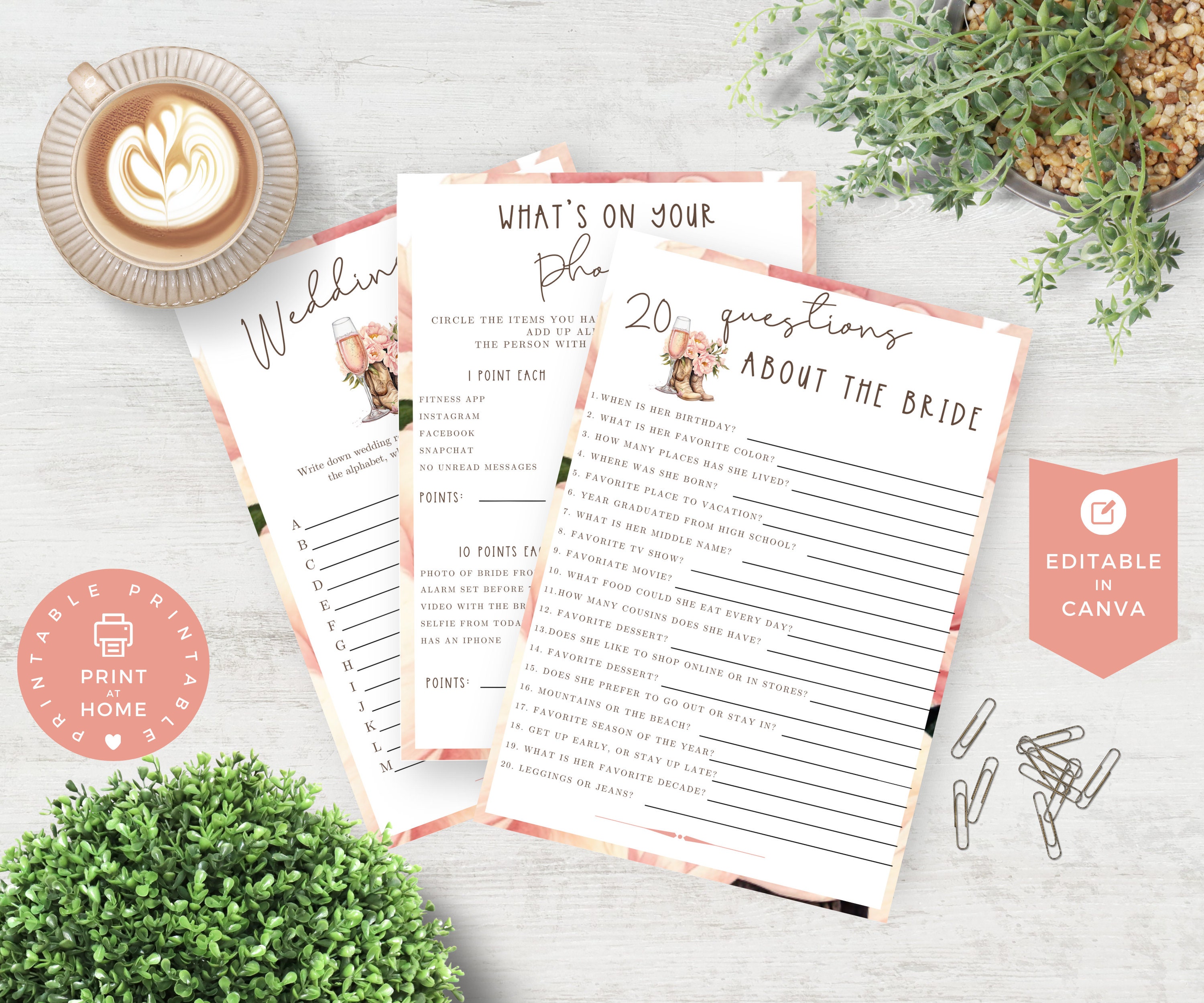 Boots and Bubbly Wedding Shower Game Bundle, Western Bridal, Country ...