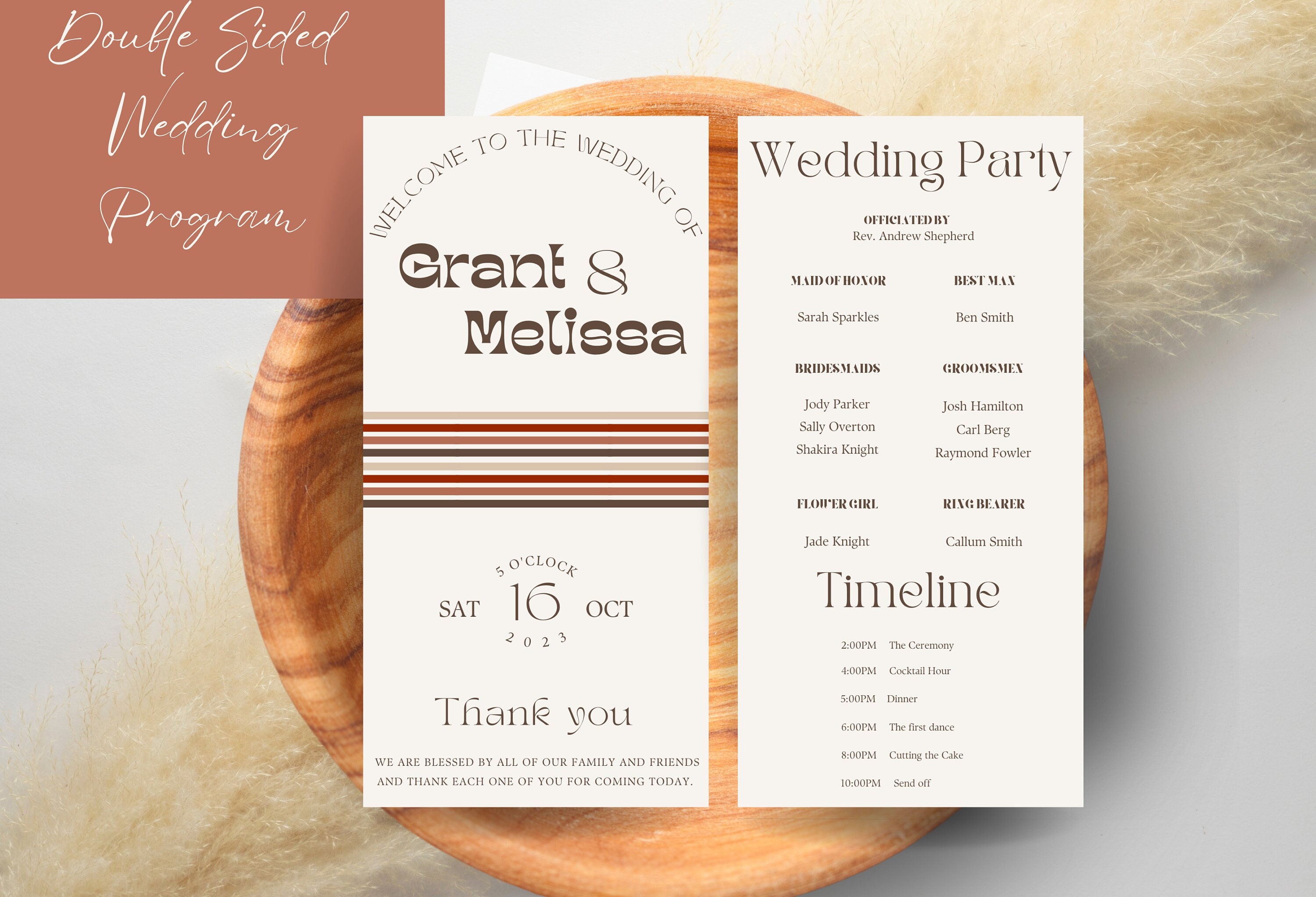 RETRO Wedding Program Template, Simple, BOHO Wedding Ceremony Program ...