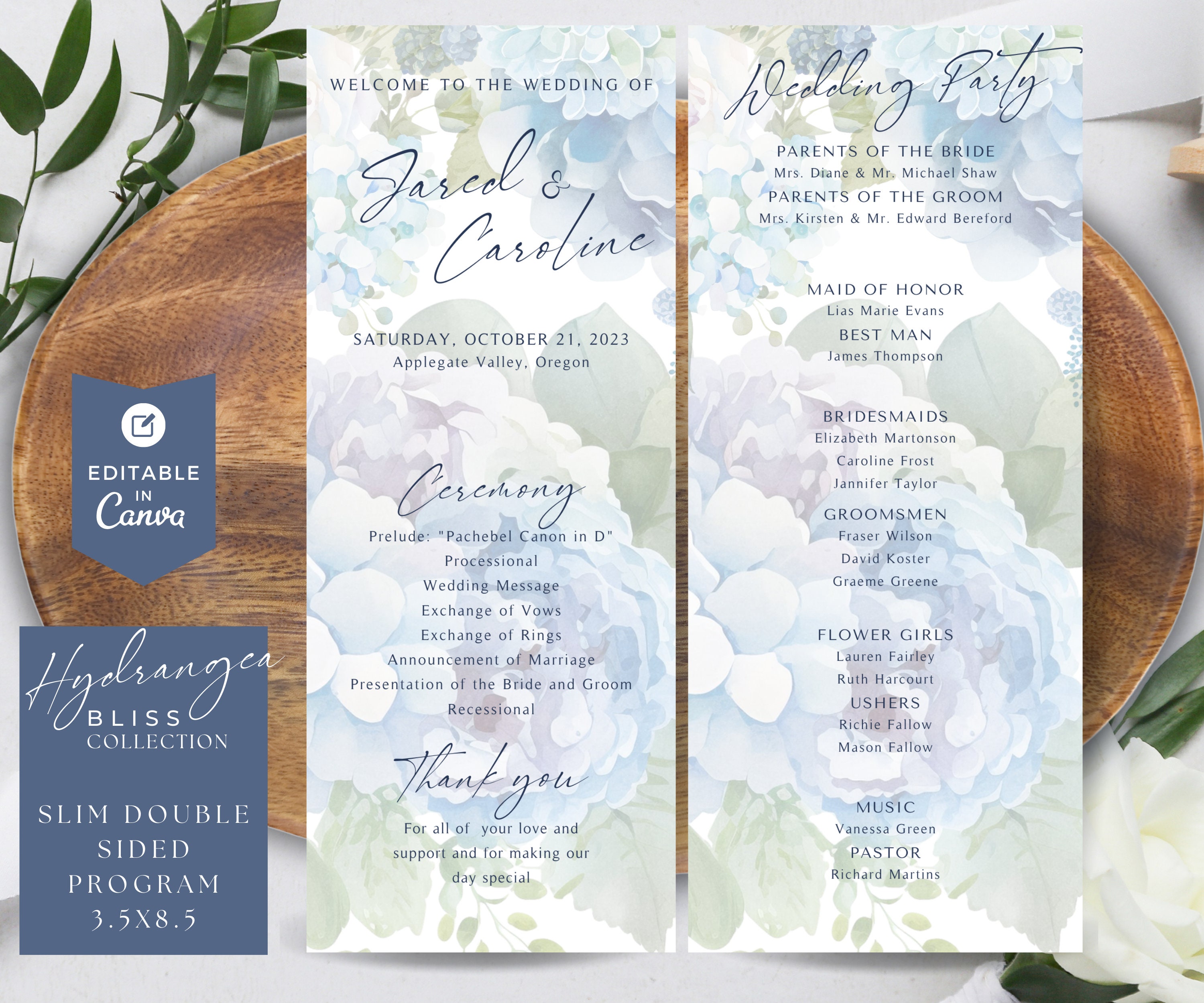 BLUE Hydrangea Wedding Bundle Editable in Canva Printable - Etsy