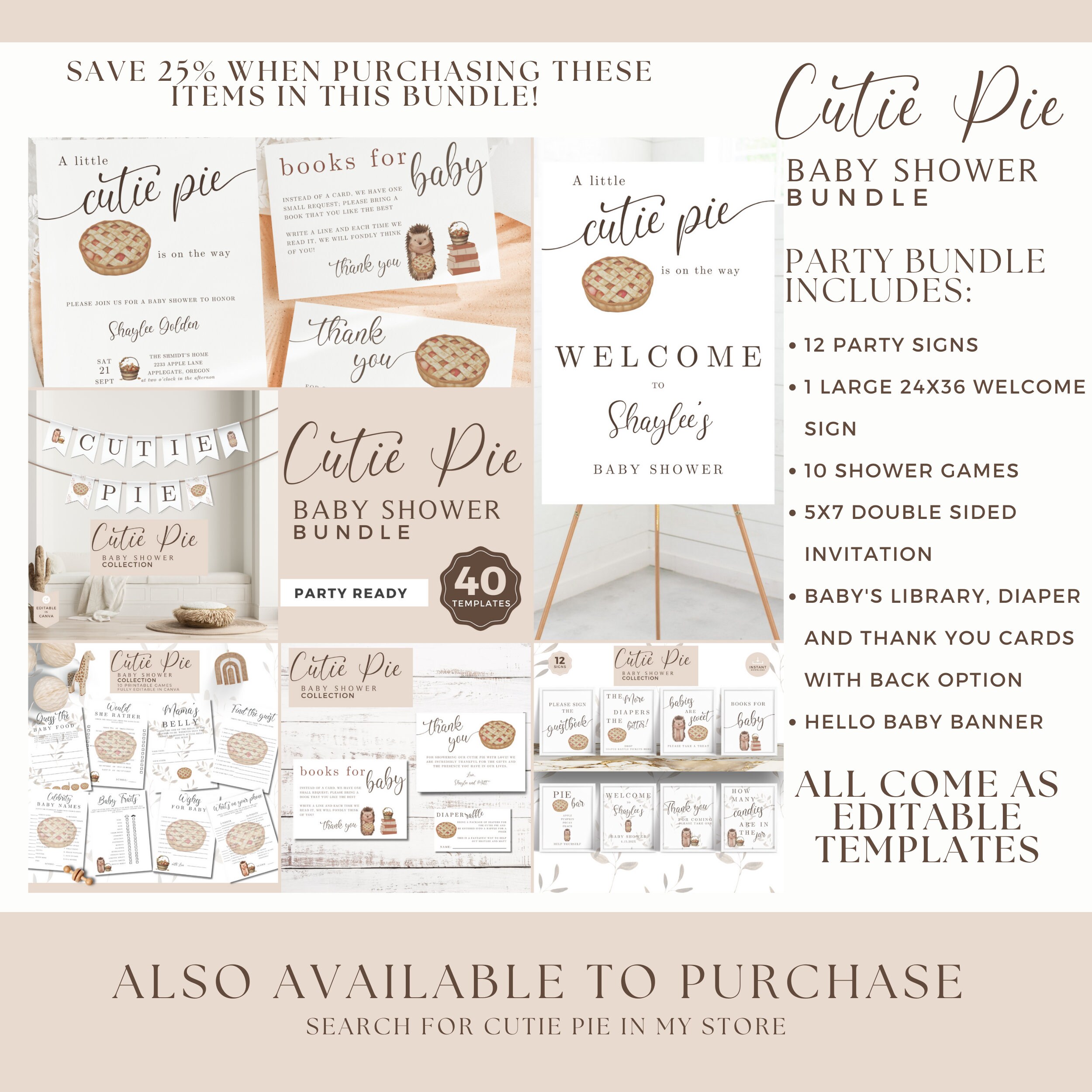 Pie Themed Baby Shower Signs Cutie Pie Shower Fall Baby - Etsy