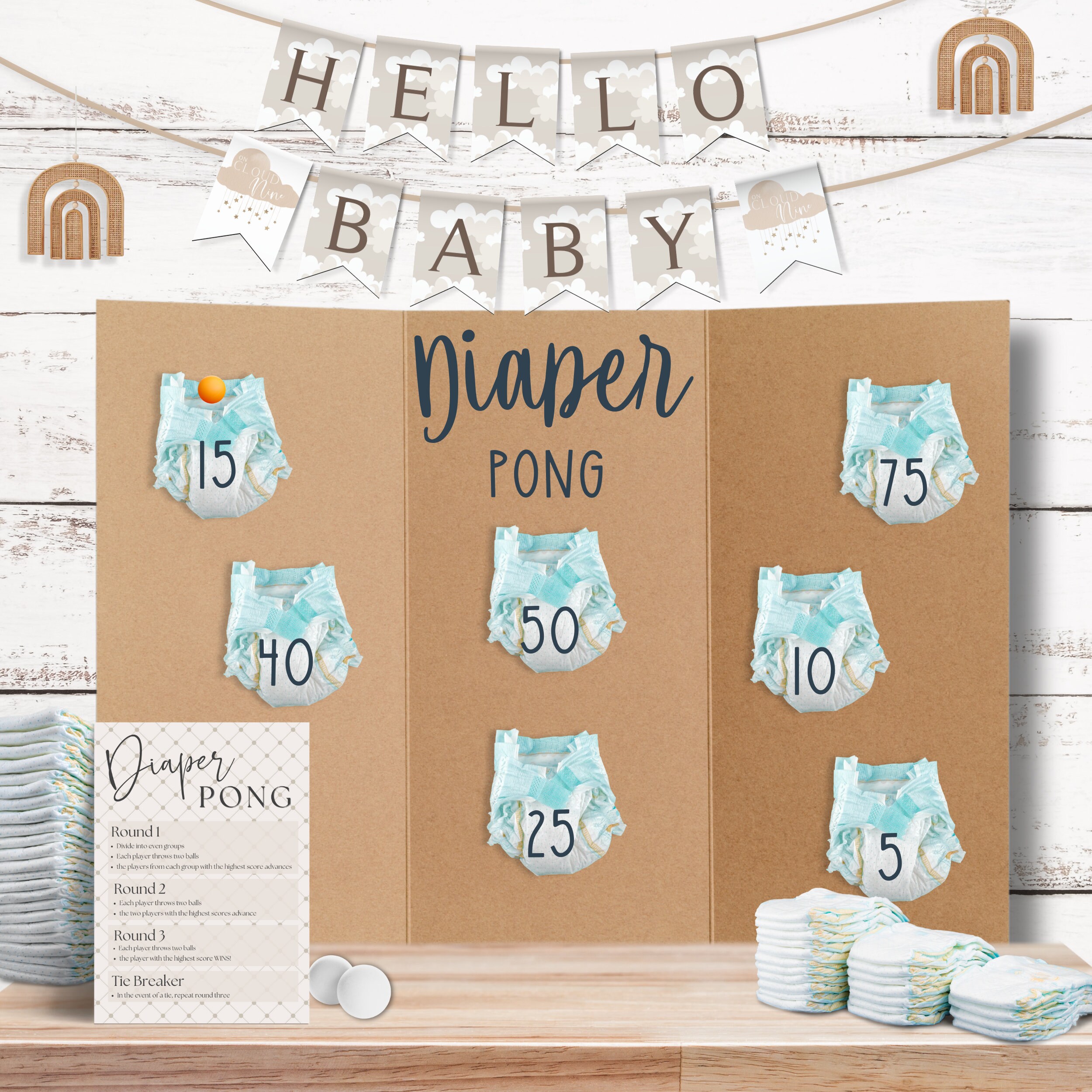 Diaper Pong Baby Shower Game Baby Shower Activity Instant Download ...