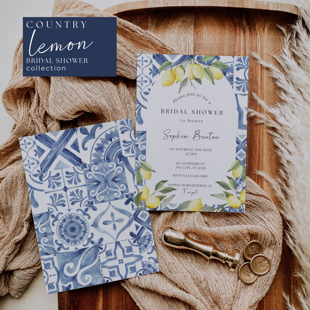 Lemon Mediterranean Bridal Shower Invitation | Editable in Canva ...