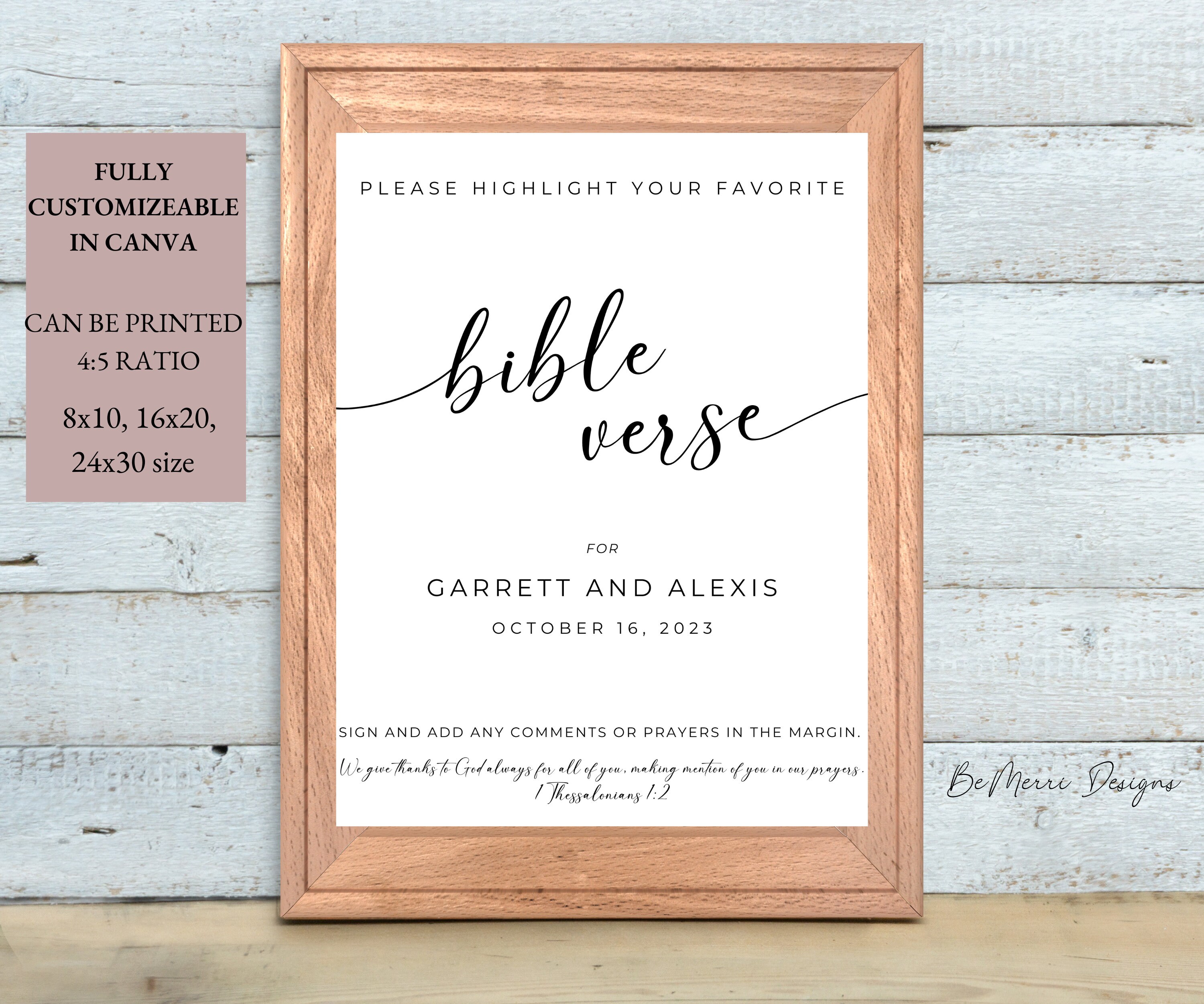 Wedding Bible Verse Guest Book Sign: Cursive Printable (digital ...