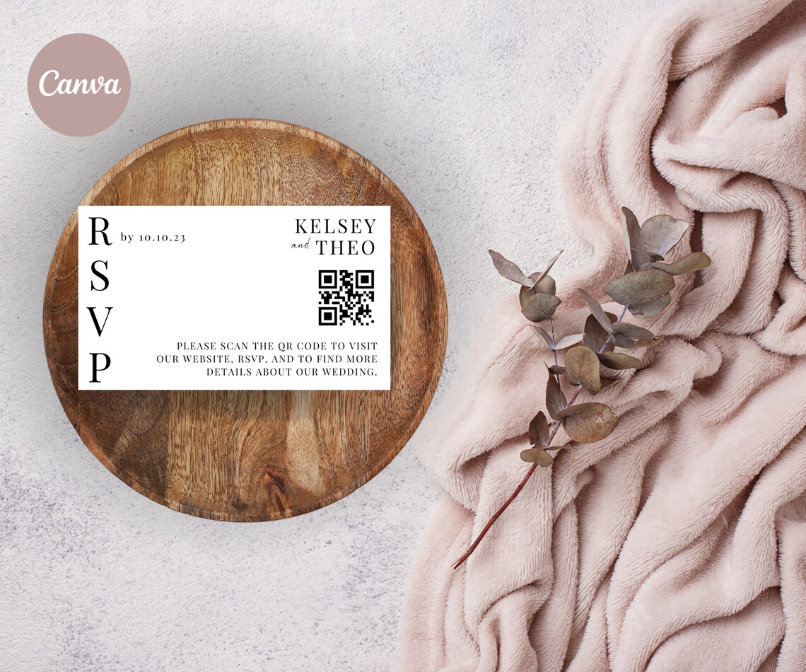 RSVP Cards for Wedding Qr Code, QR Code RSVP Card Template, Wedding ...