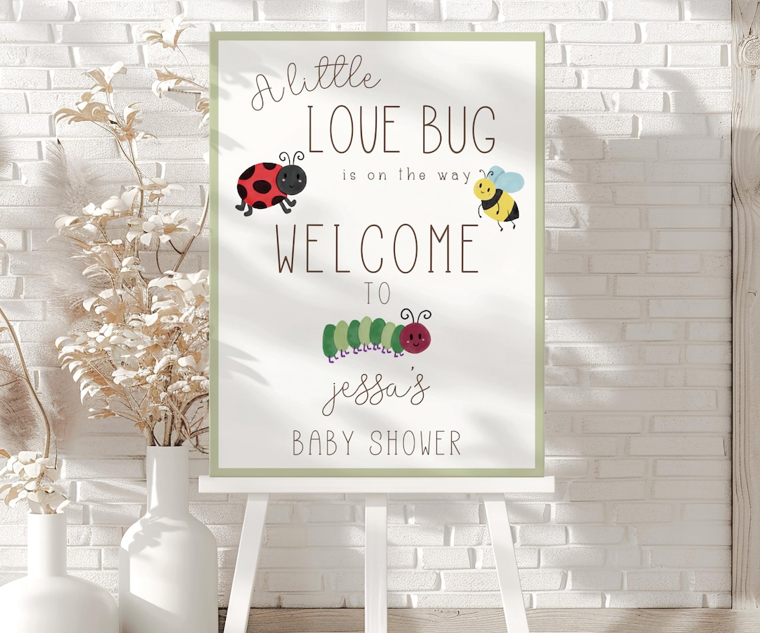 Love Bug Baby Shower Welcome Sign, Ladybug Template, Garden Party Decor ...