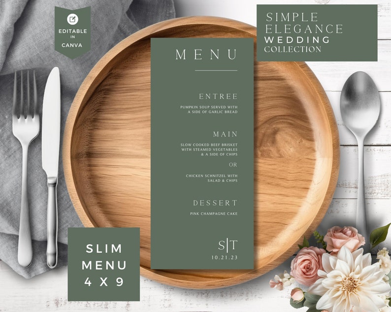 Sage Green Wedding Bundle, WEDDING TABLE SETTING, Menu, Thank You Note ...