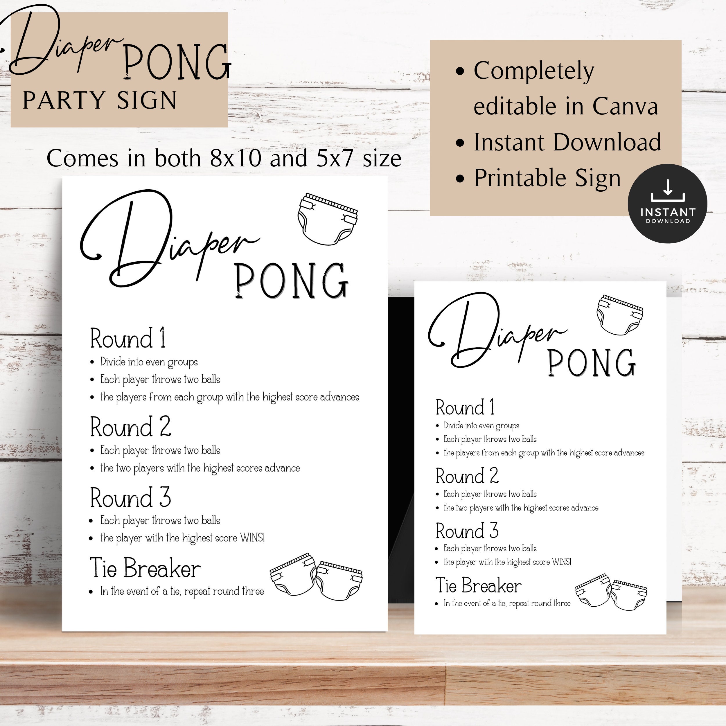 Diaper Pong Baby Shower Game: Neutral Printable Sign (instant Download ...