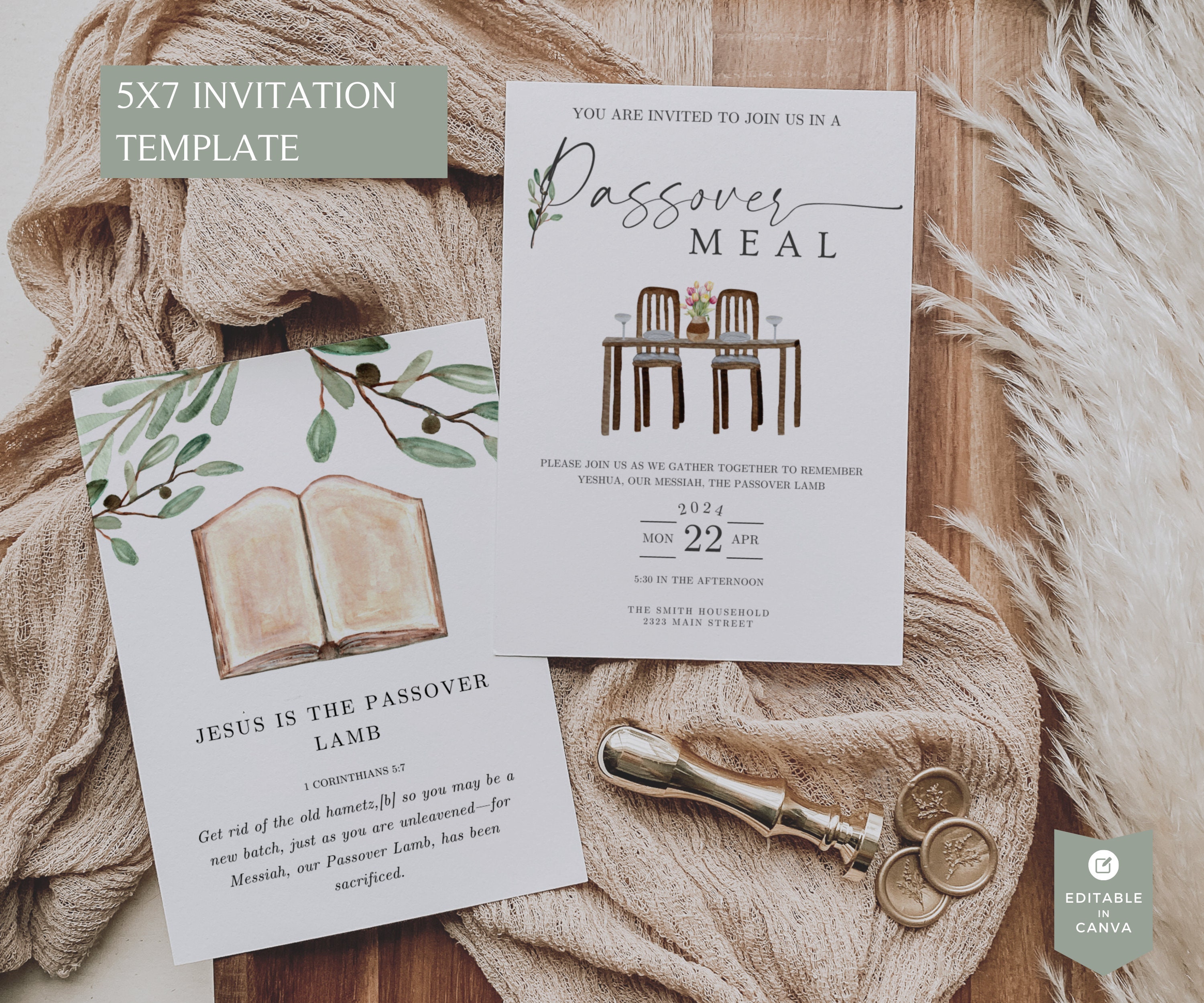 Messianic Passover Seder Invitation Messianic Passover Invitation Canva Template 5x7 Size